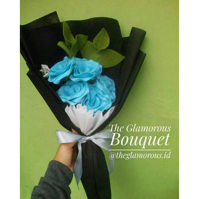 Jual BOUQUET BUNGA MURAH | Buket bunga flanel 5 mawar biru muda ...