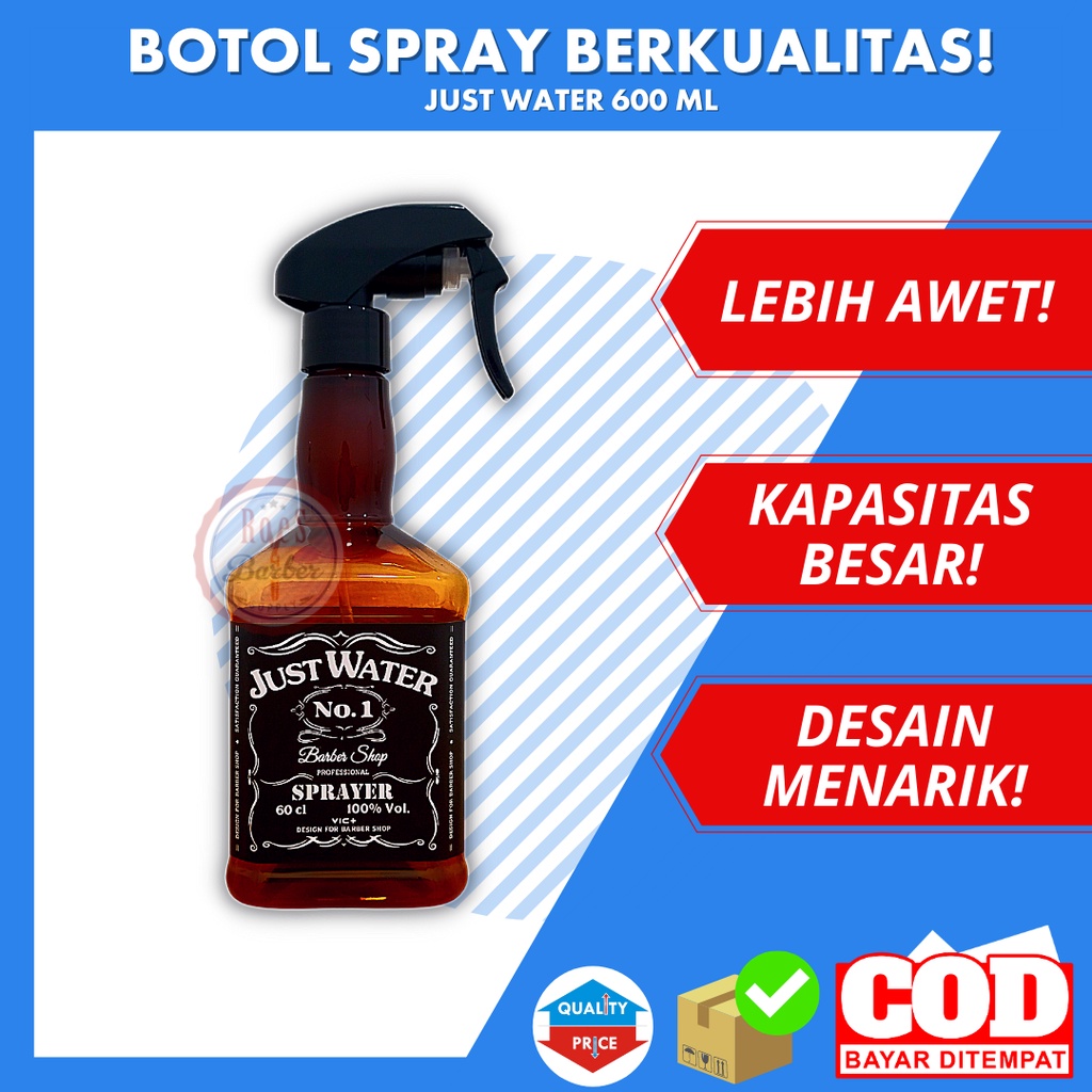 Jual Botol Spray Barber Kotak Just Water Coklat 600 ml Untuk Pangkas ...