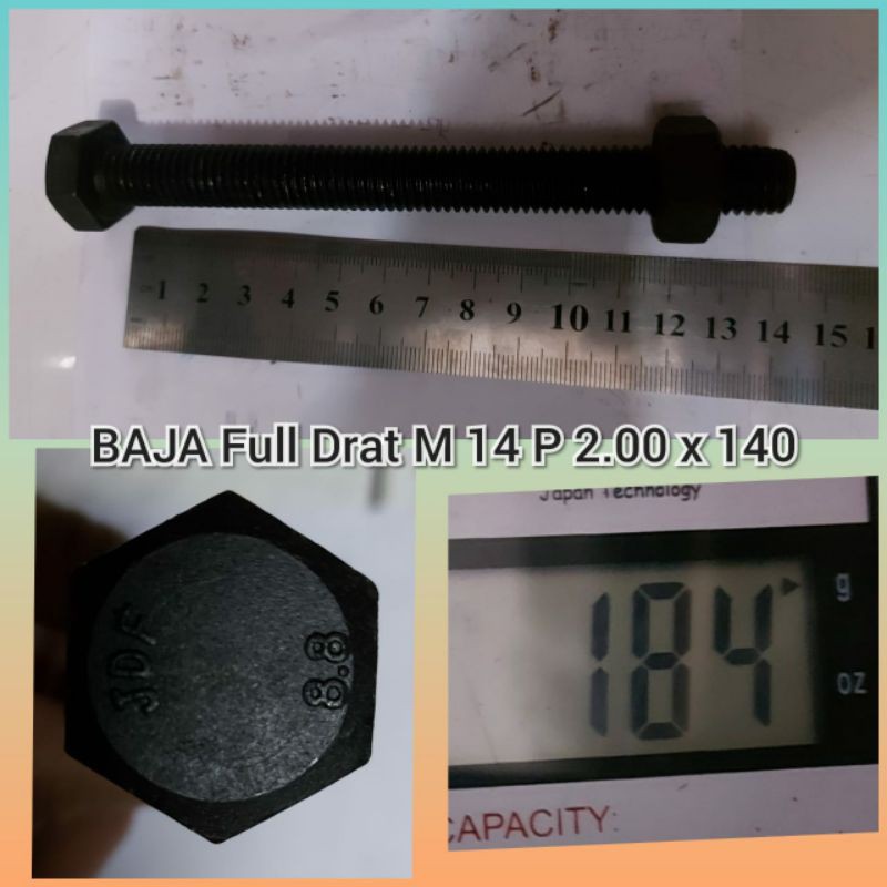 Jual Baut Mur Baja FULL DRAT M 14 x 140 mm ( Drat P.2.00 ) | Shopee ...