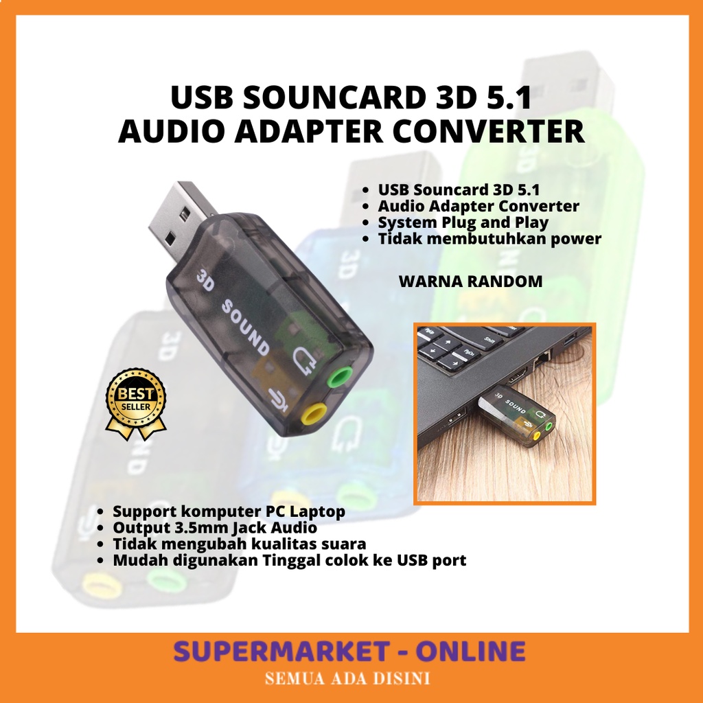 Jual TERMURAH USB Soundcard Sound Card Audio 3D 5.1 External Audio ...