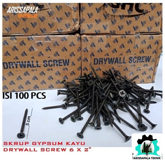 Jual Skrup Gypsum Kayu Skrup Gipsen Hitam 6x2 Inch 100 Pcs Drywall Screw Sekrup Gibsun 5 Cm ...