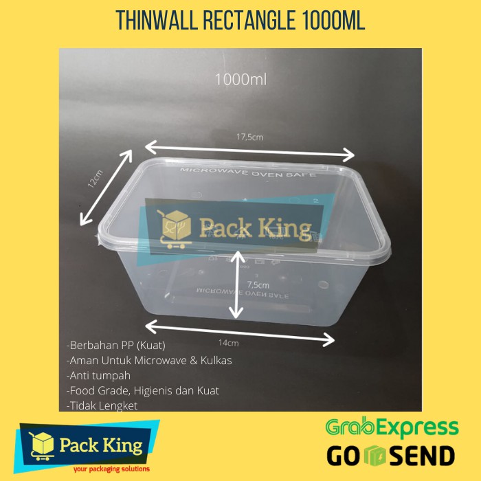 Jual Thinwall Rectangle Kotak Makan Plastik Food Container 1000ml 25
