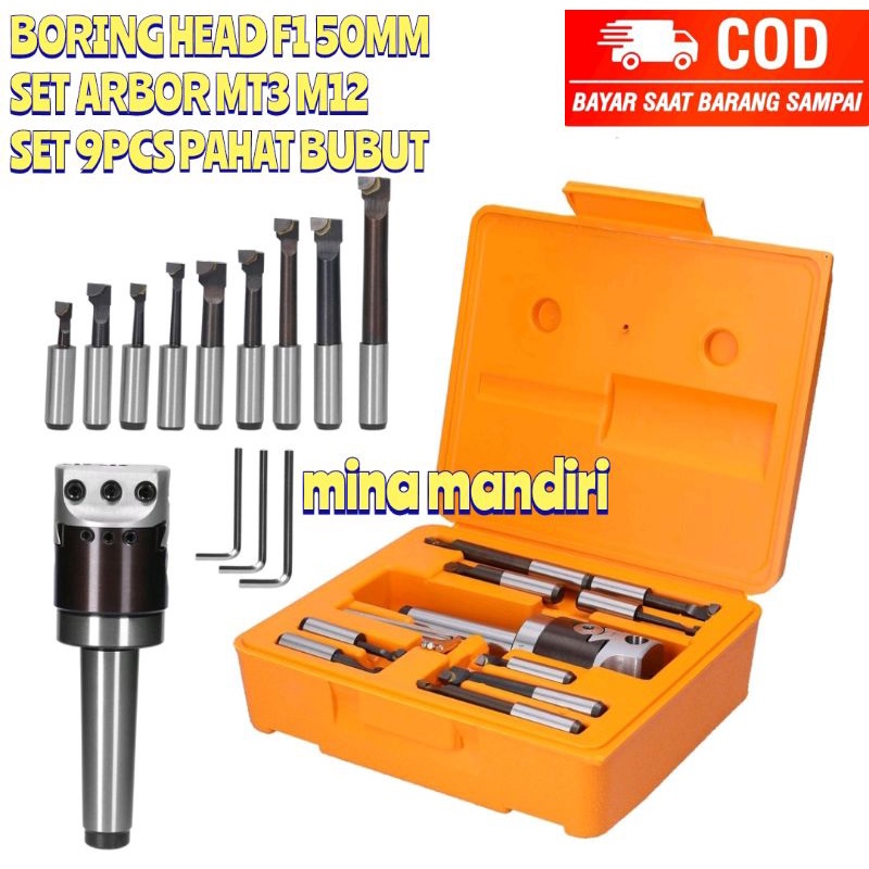 Jual ALAT KORTER LUBANG.BORING HEAD 50MM SET ARBOR MT3 DRAT M12 SET ...