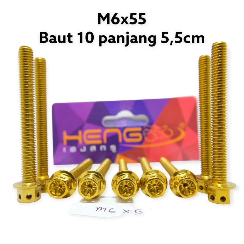 Jual baut probolt flower heng GOLD thailand m6x55 6x55 baut 10 panjang ...