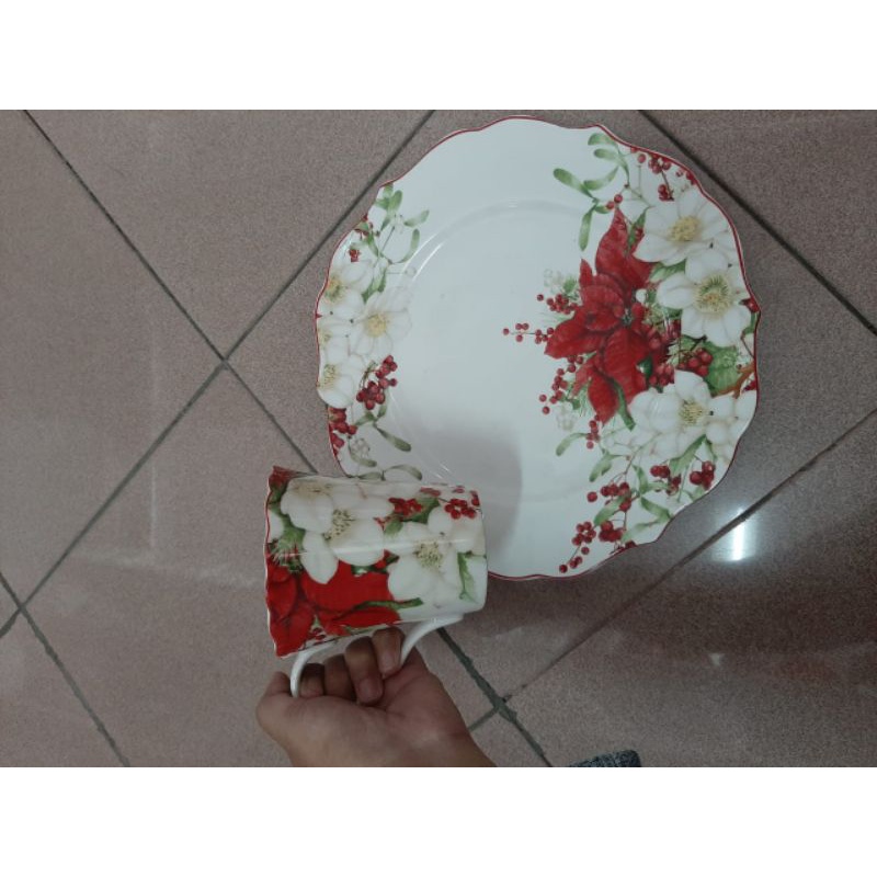 Jual [SET] FLOWER MUG GELAS PIRING KERAMIK SANGO MOTIF BUNGA KEMBANG ...