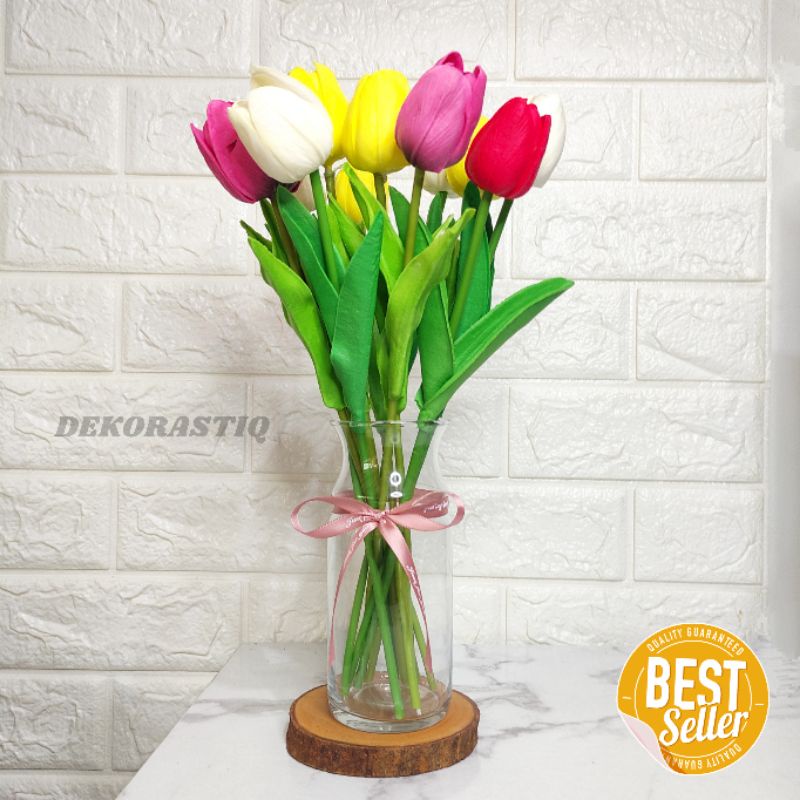 Jual VAS BUNGA KACA / VAS GEORGIA / BUNGA TULIP ARTIFICIAL / POT TANAMAN AIR / DEKORASI HIASAN ...