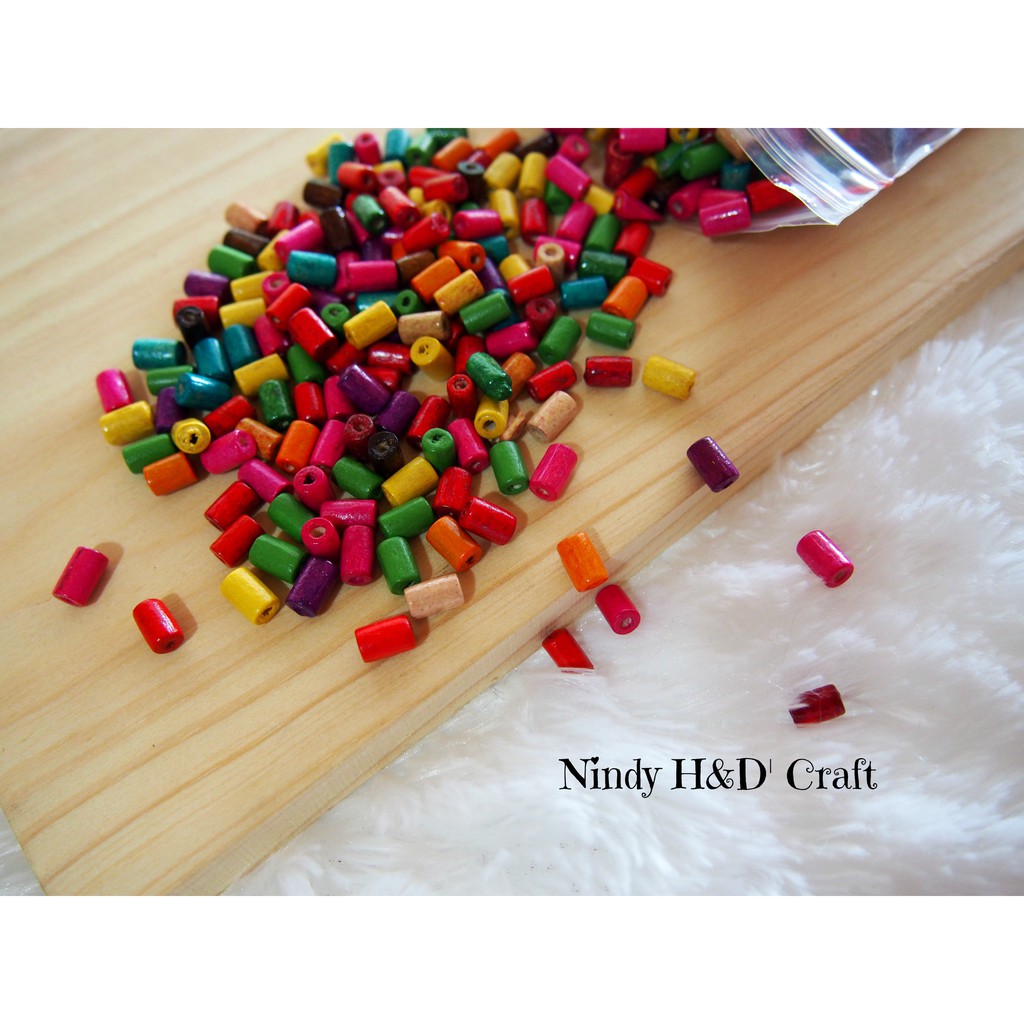 Jual Mote Kayu Warna Warni Bambu - Manik Kayu - Monte Kayu - Mote Anak ...