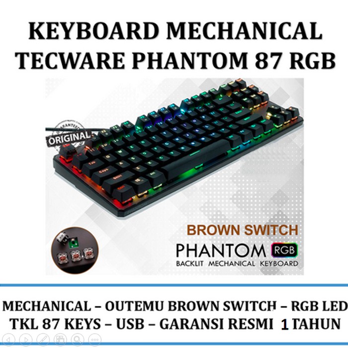 Jual Tecware Phantom 87 RGB TKL Mechanical Keyboard - Outemu Brown ...