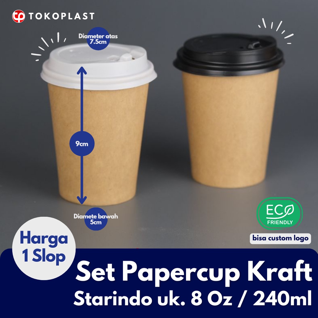 Jual PAPER CUP KRAFT BROWN COKLAT 8 OZ 240ML + TUTUP PAPER CUP / GELAS KERTAS 8OZ 240ML PAPERCUP ...
