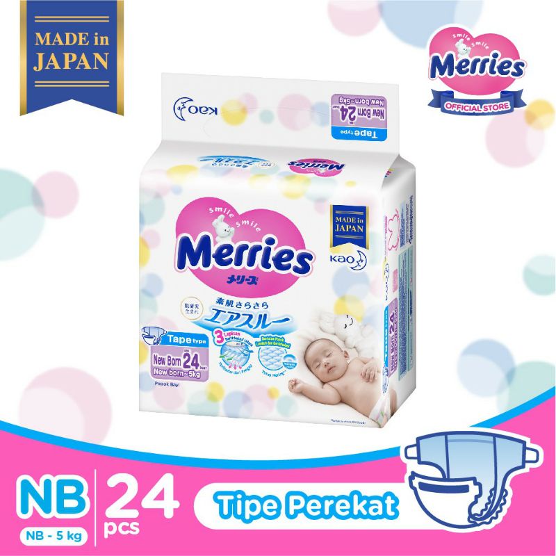 Jual MERRIES Premium Popok Bayi Tipe Perekat NB 24pcs | Shopee Indonesia