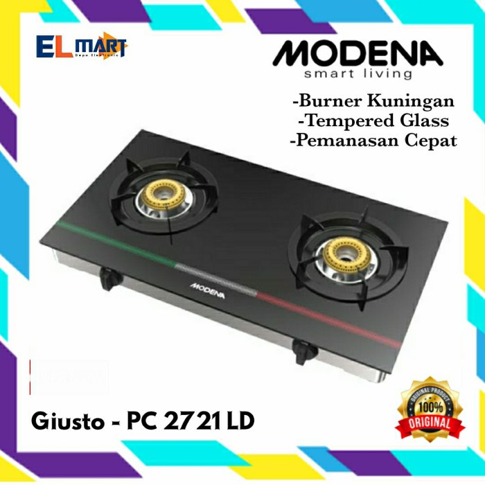 Jual Modena Kompor Gas Kaca Portable 2 Tungku Giusto PC 2721 LD 2721LD ...
