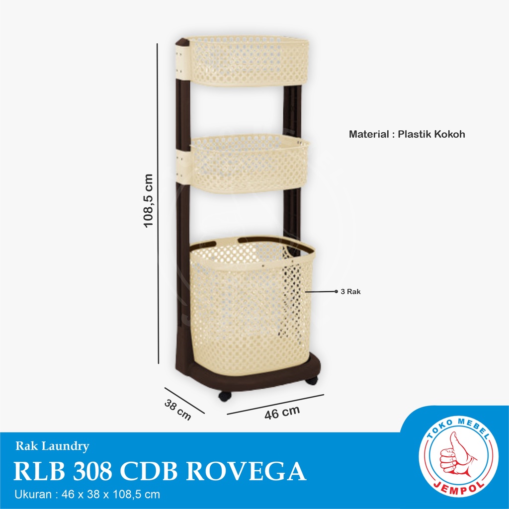 Jual Rak Laundry Basket RLB 308 CDB ROVEGA/Keranjang Baju Kotor Trolley ...
