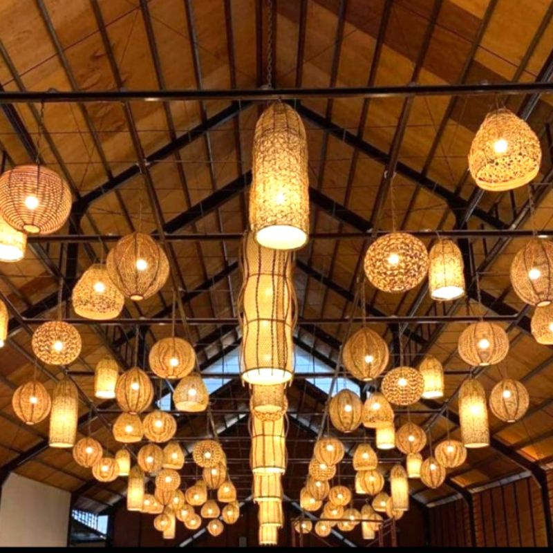Jual lampu gantung rotan bulat kap cafe murah geraisurya | Shopee Indonesia
