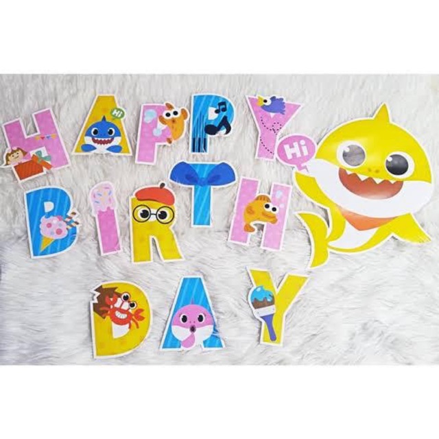 Jual Baby Shark Flag Bunting Happy Birthday + 1 Karakter Baby Shark ...