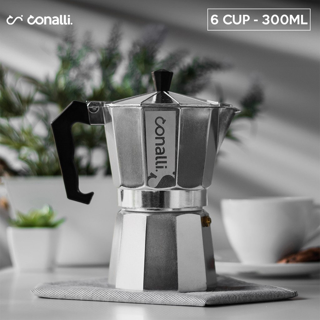 Jual Moka pot Alat Kopi 300ml 6 cup Silver - Mokapot Espresso Maker Putih 300 ml Conalli ...