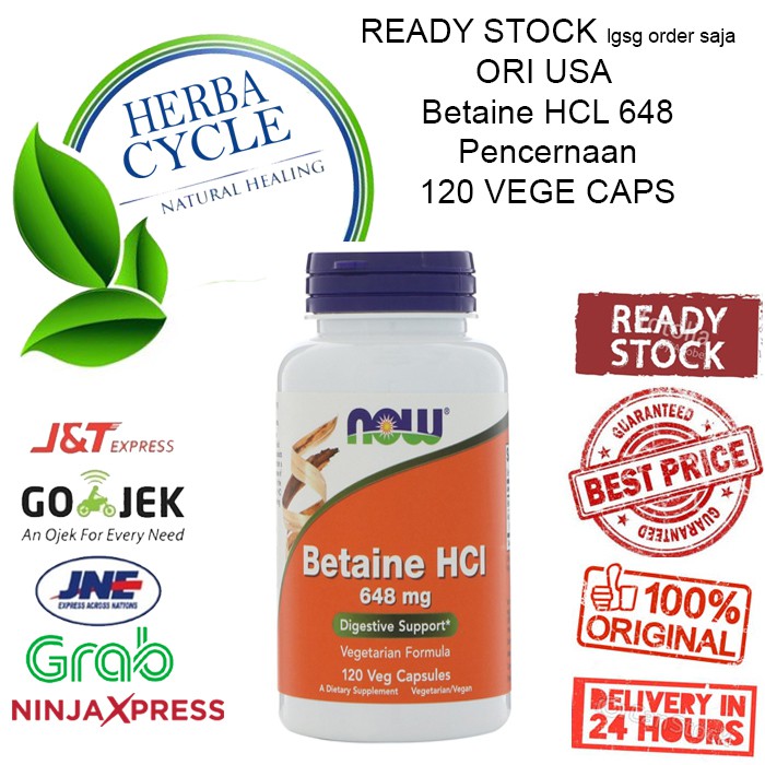 Now Foods Betaine HCL 648 mg (120 Veg) Now Betaine Now Food Betaine ...