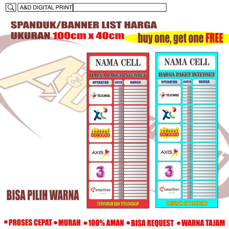 Jual Spanduk/Banner List harga Paket data Ukuran 100cm x 40cm. BUY ONE ...