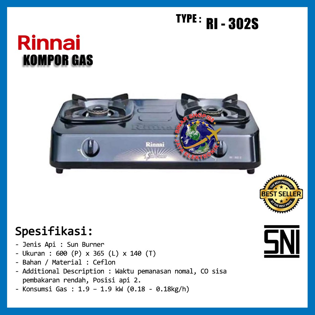 Jual Rinnai Kompor Gas 2 Tungku RI - 302S | Shopee Indonesia
