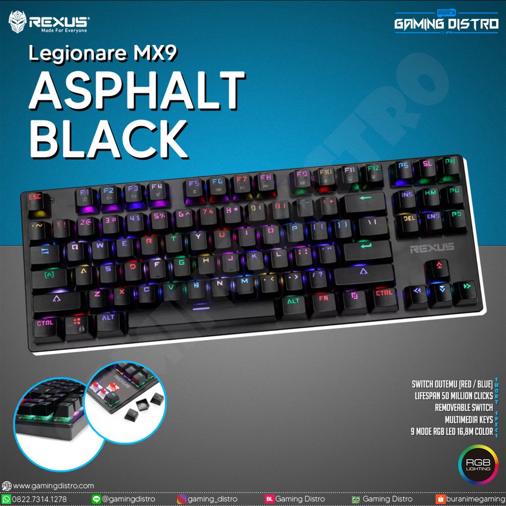 Rexus Legionare MX9 RGB TKL Asphalt Black Mechanical Keyboard | Shopee ...