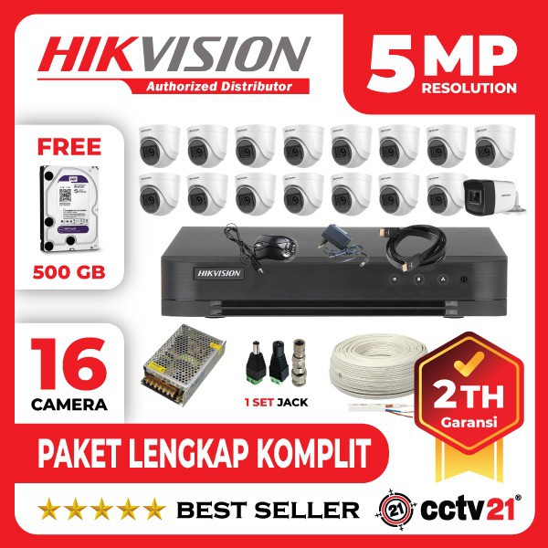 Jual Paket CCTV HIKVISION 5MP 16 Channel Kamera 16CH Komplit Lengkap Promo CCTV21 | Shopee Indonesia