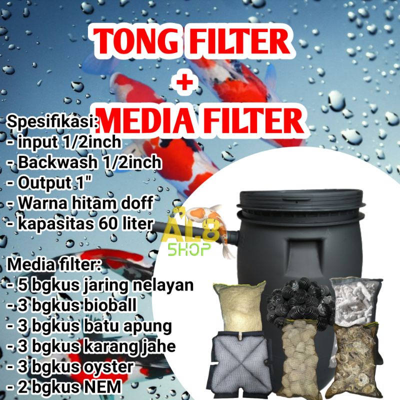 Jual Tong filter kolam ikan koi lengkap media filter jaring nelayan ...