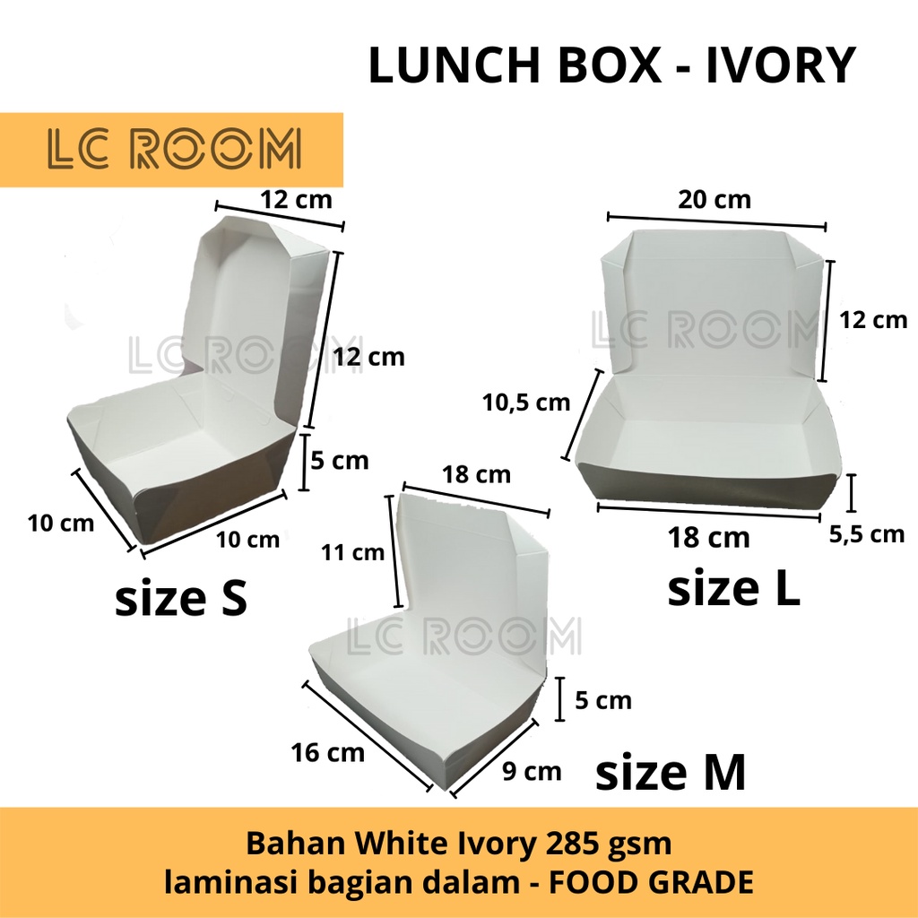 Jual Paper Lunch Box Ivory Kotak kemasan makanan Food Grade Dus Putih ...