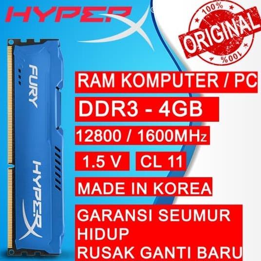 Jual RAM KINGSTON HYPERX FURY GAMING DDR3 4GB 1600MHz 12800 RAM PC DDR3 4GB | Shopee Indonesia