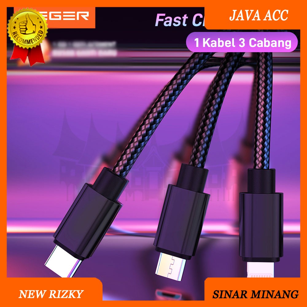 KABEL DATA CHARGER VEGER CABANG 3 IN 1 CHARGING CABLE MICRO USB TYPE C ...