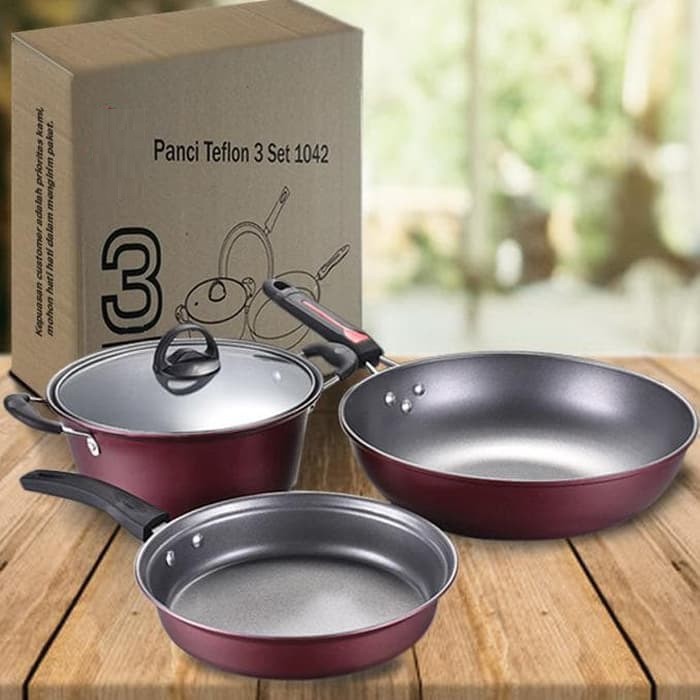 Jual Panci Set 3 Pcs 1042 Panci Teflon Set Cookware Set Panci Wajan Set Teflon Aluminium Panci ...