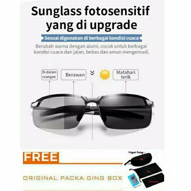 Jual COD Kacamata Unisex Anti Silau Matahari UV 400 Siang Malam Photochromic Polarized ...