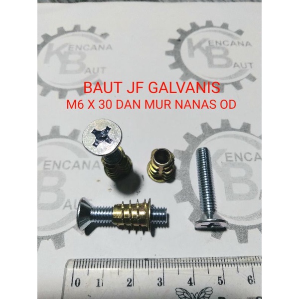Jual BAUT JF M6 X 30 MM GALVANIS DAN MUR NANAS OD / BAUT MEBEL / DIPAN / KNOCKDOWN KUNCI OBENG ...