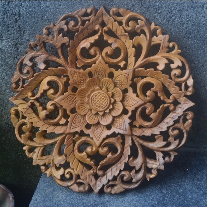 Jual Ukiran Bali Hiasan Dinding Kayu Motif Bunga 30 cm Indonesia|Shopee ...
