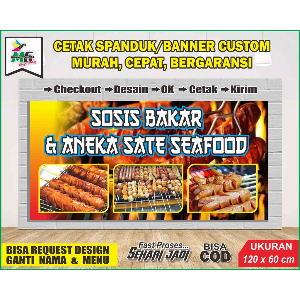 Jual Spanduk Sosis Bakar/banner Aneka sate Seafood 120x60 | Shopee ...