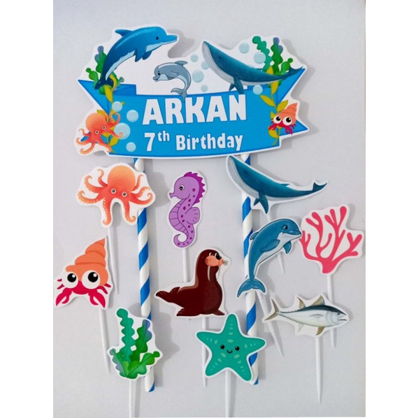 Jual TOPPER CAKE HIASAN KUE ULANG TAHUN GAMBAR HEWAN LAUT BISA CUSTOM ...