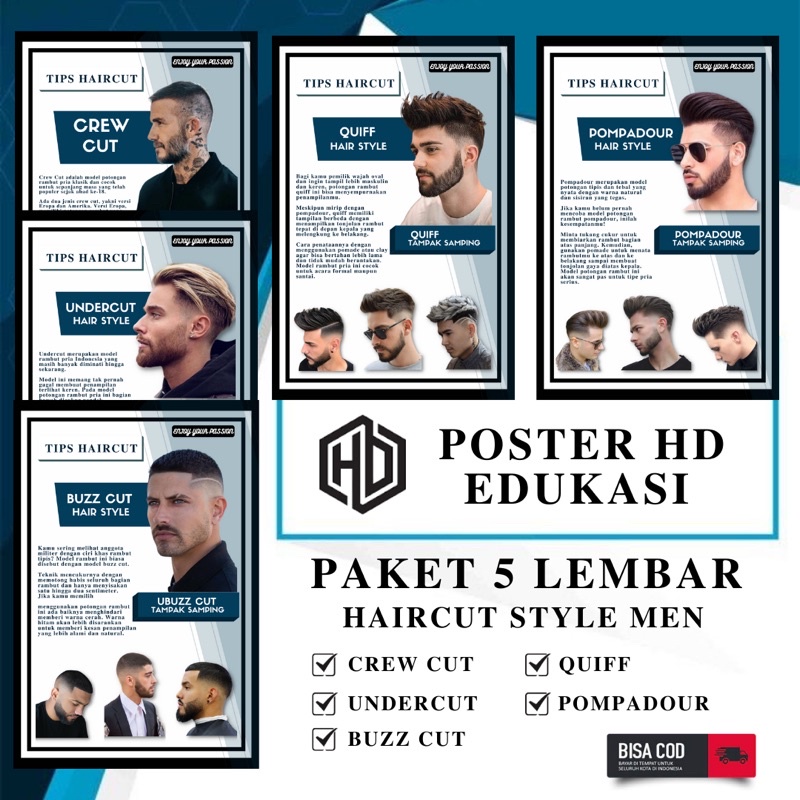 Jual poster edukasi pangkas rambut dan barbershop - model rambut ...