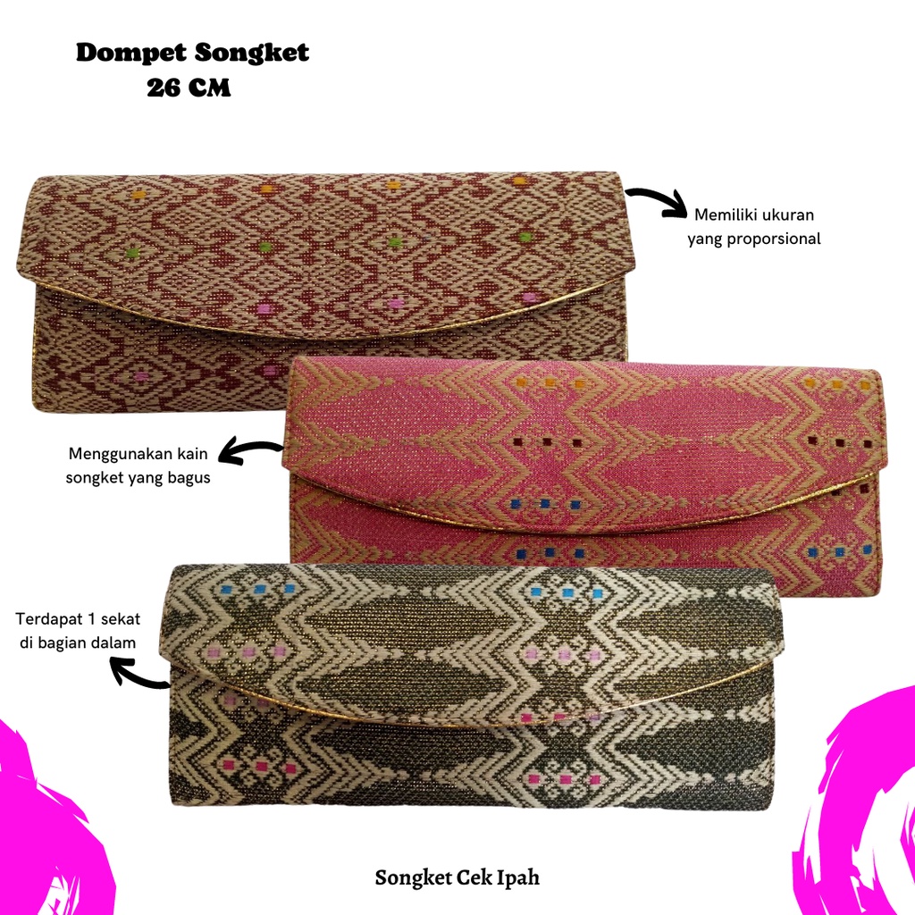 Jual Dompet Songket 26 CM Khas Palembang Berbagai Macam Motif dan Warna ...