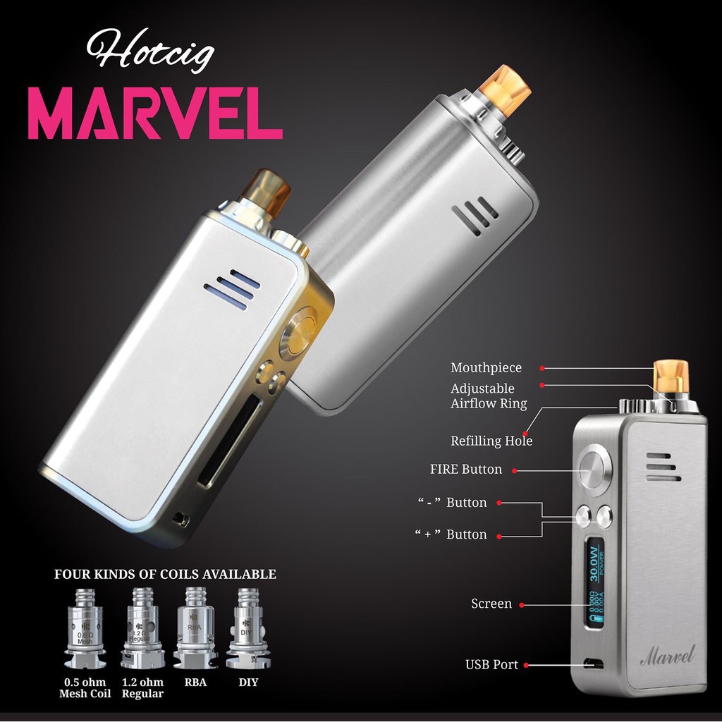 Jual MARVEL POD KIT AIO 30W 1200MAH AUTHENTIC BY HOTCIG VAPORIZER VAPE ...