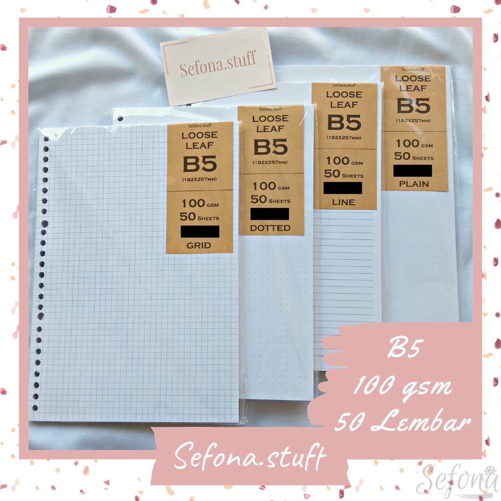 Jual B5 100 gsm Isi Kertas File Refill Binder Loose Leaf B5 Grid Dotted Garis Polos 100 gsm ...