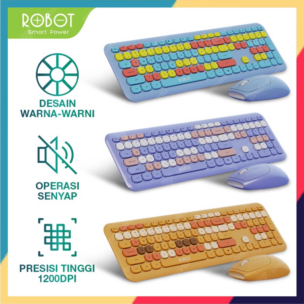 Jual Robot Km3300 Premium Set Wireless Mouse And Keyboard Combo Silent Click Desain Ergonomis