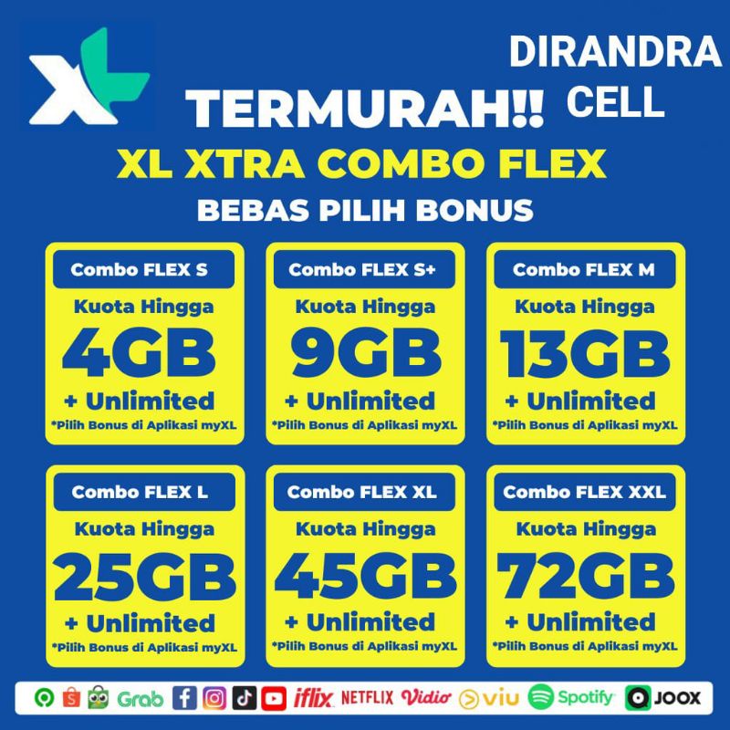 Jual TERMURAH PAKET DATA XL XTRA COMBO FLEX UNLIMITED TURBO | Shopee Indonesia