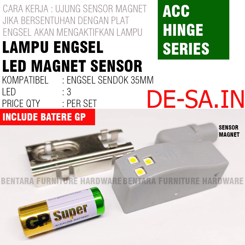 Jual Lampu Led Engsel Kabinet Sensor Magnet + Batere GP (Untuk Engsel ...