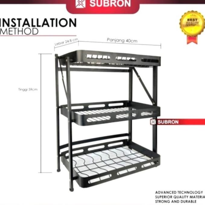 Jual RAK STAINLESS HITAM 3 SUSUN / RAK PIRING HITAM 3 SUSUN / RAK DAPUR ...