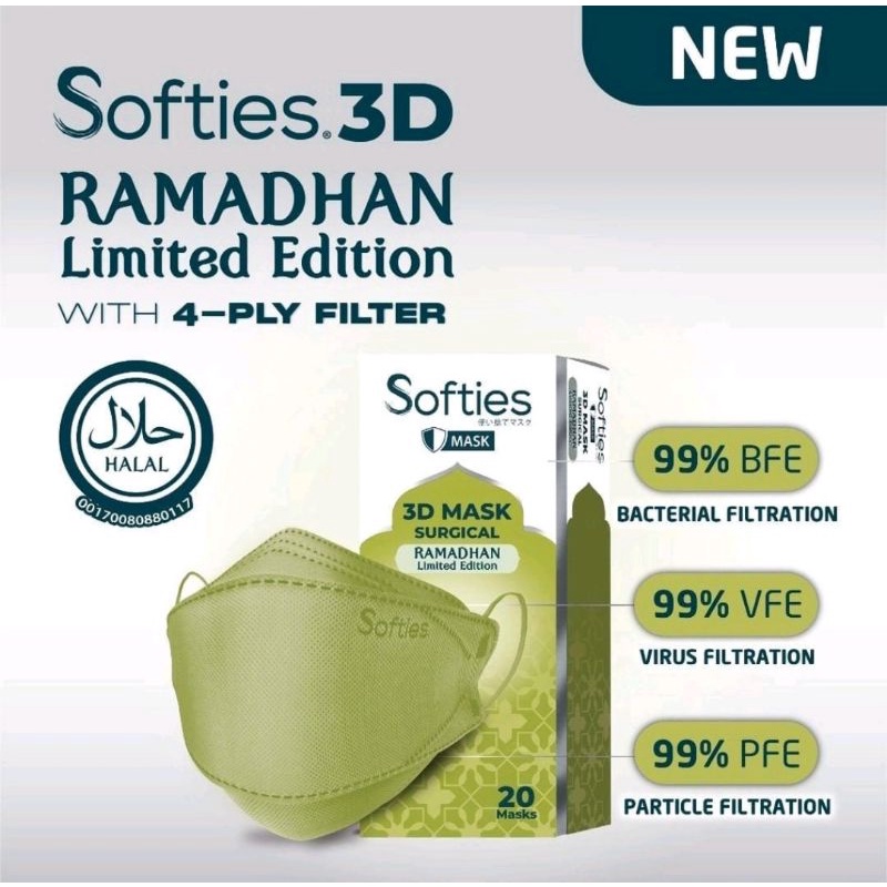 Jual Masker Softies 3D Mask Surgical 4ply edisi Ramadhan warna Hijau ...
