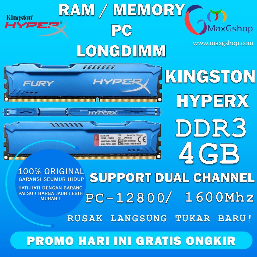 Jual RAM DDR3 4GB KINGSTON HYPERX -With Heatsink- Pc12800/1600Mhz BARU ...
