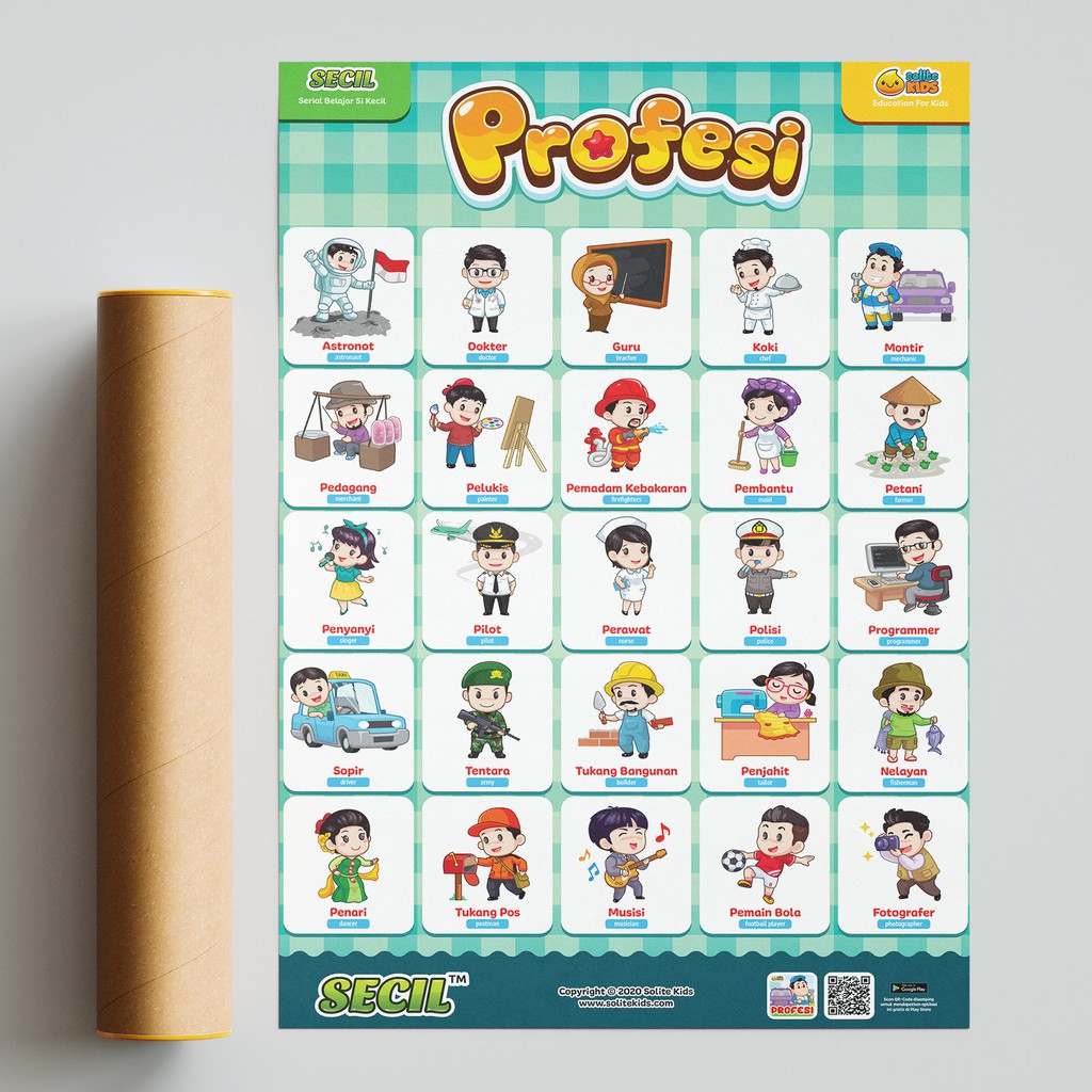 Poster Mengenal Profesi Pekerjaan Lengkap Bilingual 2 Bahasa - Poster ...