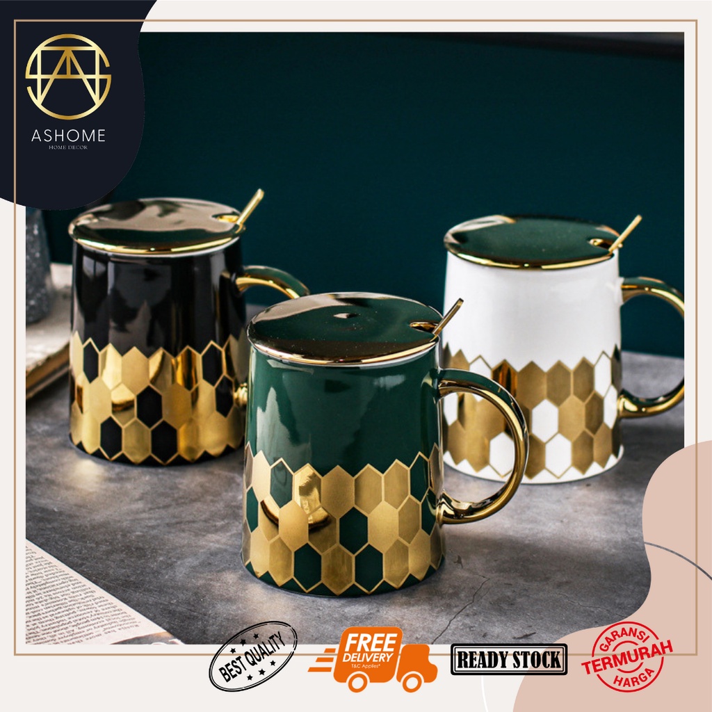 Jual ASHOME Gelas Minum Set Keramik Motif Segi Enam Dengan Tutup Dan ...