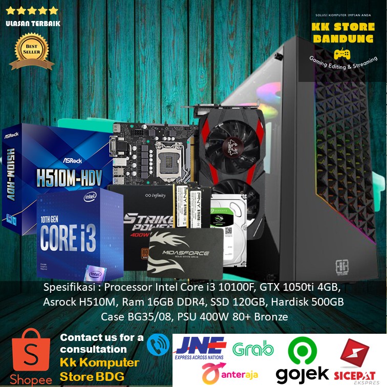 Jual PC Gaming Intel Core i3 10100F |VGA GTX 1050TI 4GB|16GB Ram|PC Editing | Shopee Indonesia