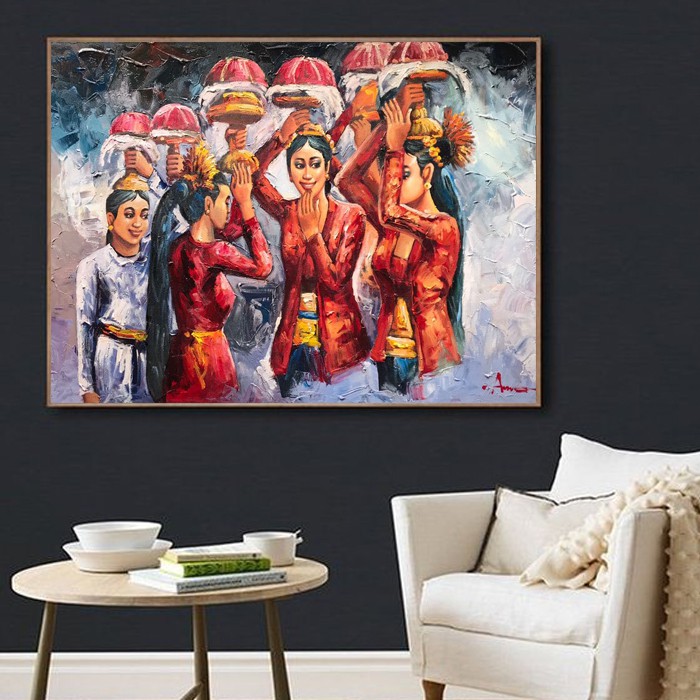 Jual Lukisan Tradisi Odalan Bali, Lukisan Palet (Timbul), Ukuran 135 x ...