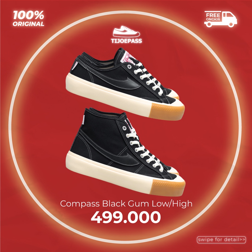 Jual [ORIGINAL] SEPATU COMPASS GAZELLE BLACK GUM LOW & HIGH ORIGINAL ...