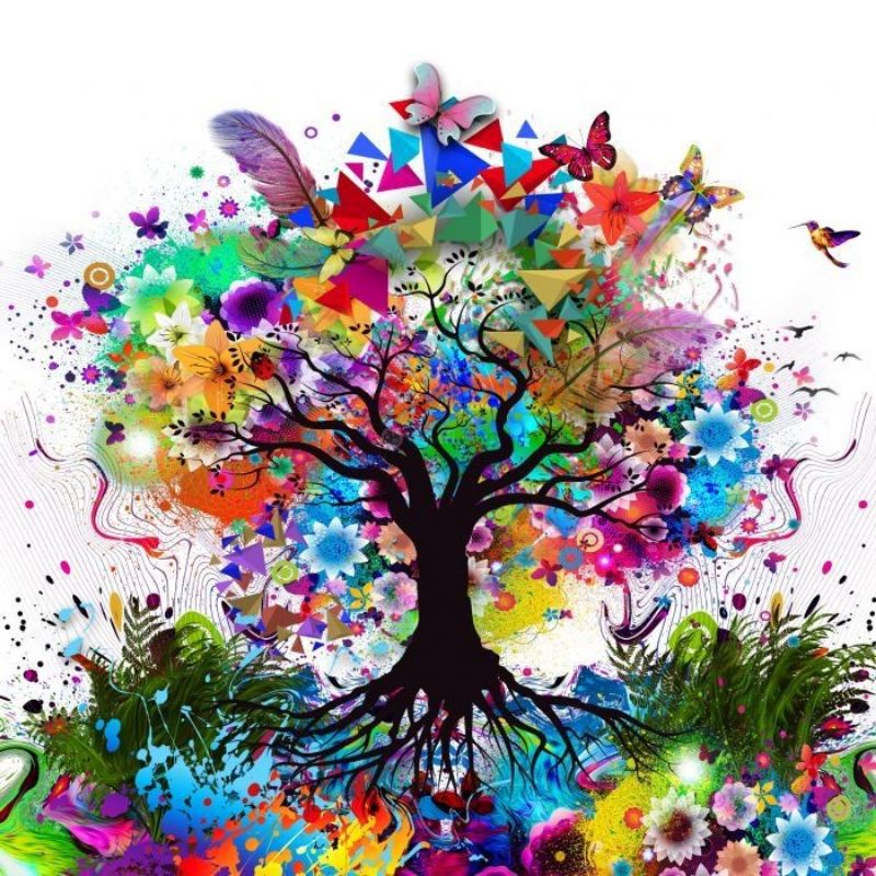 Jual lukisan digital printing pohon warna modern plus figura | Shopee ...